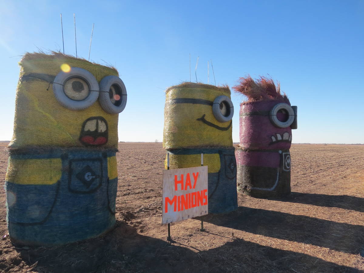Minions say hi on US Highway 77 - The Walking Tourists